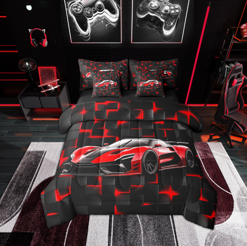 jejeloiu Boys Extreme Sport Bedding Comforter Set 7 Pieces,Geometrical ...