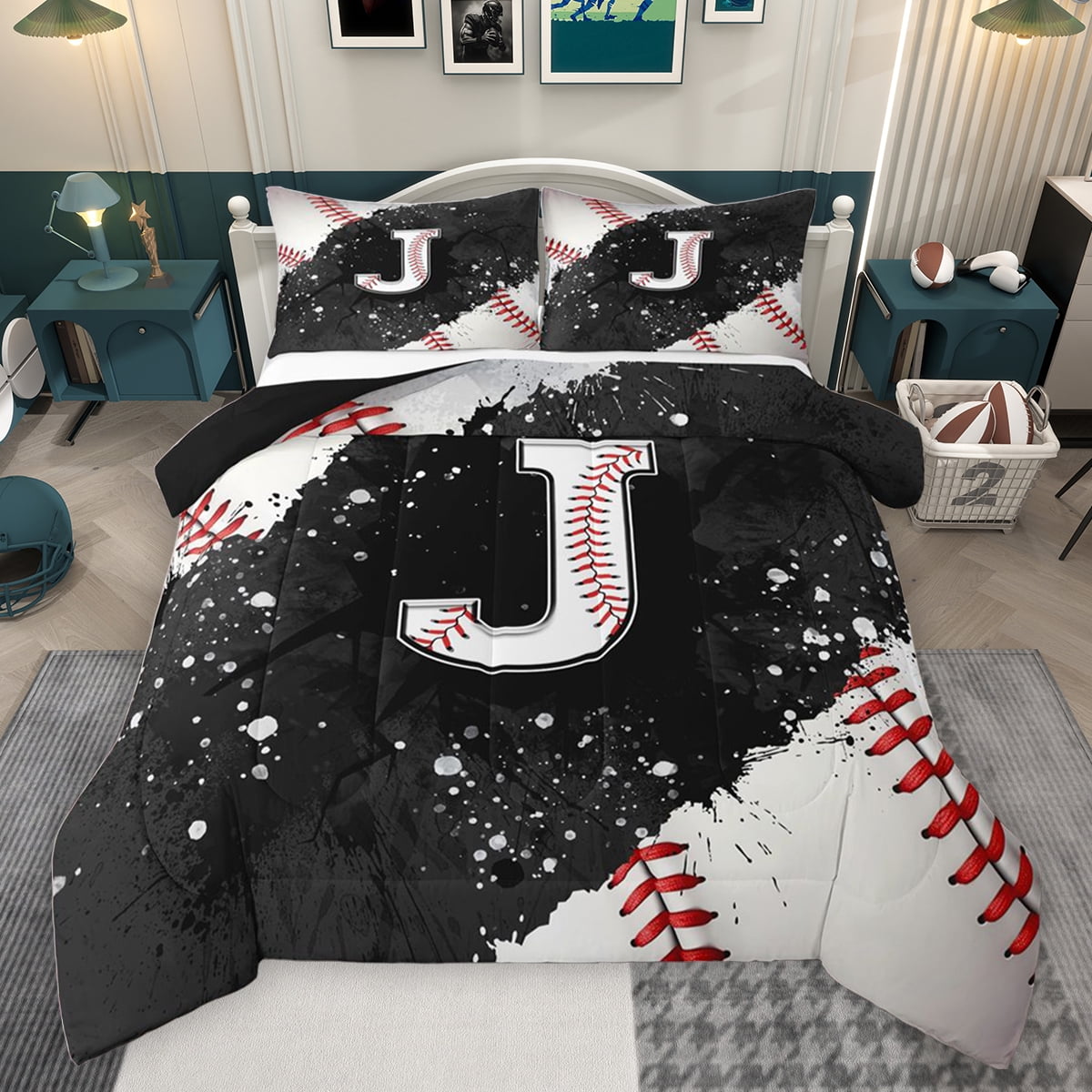 jejeloiu Boys Personalized Gifts Queen Comforter Set,Chic Letter J ...