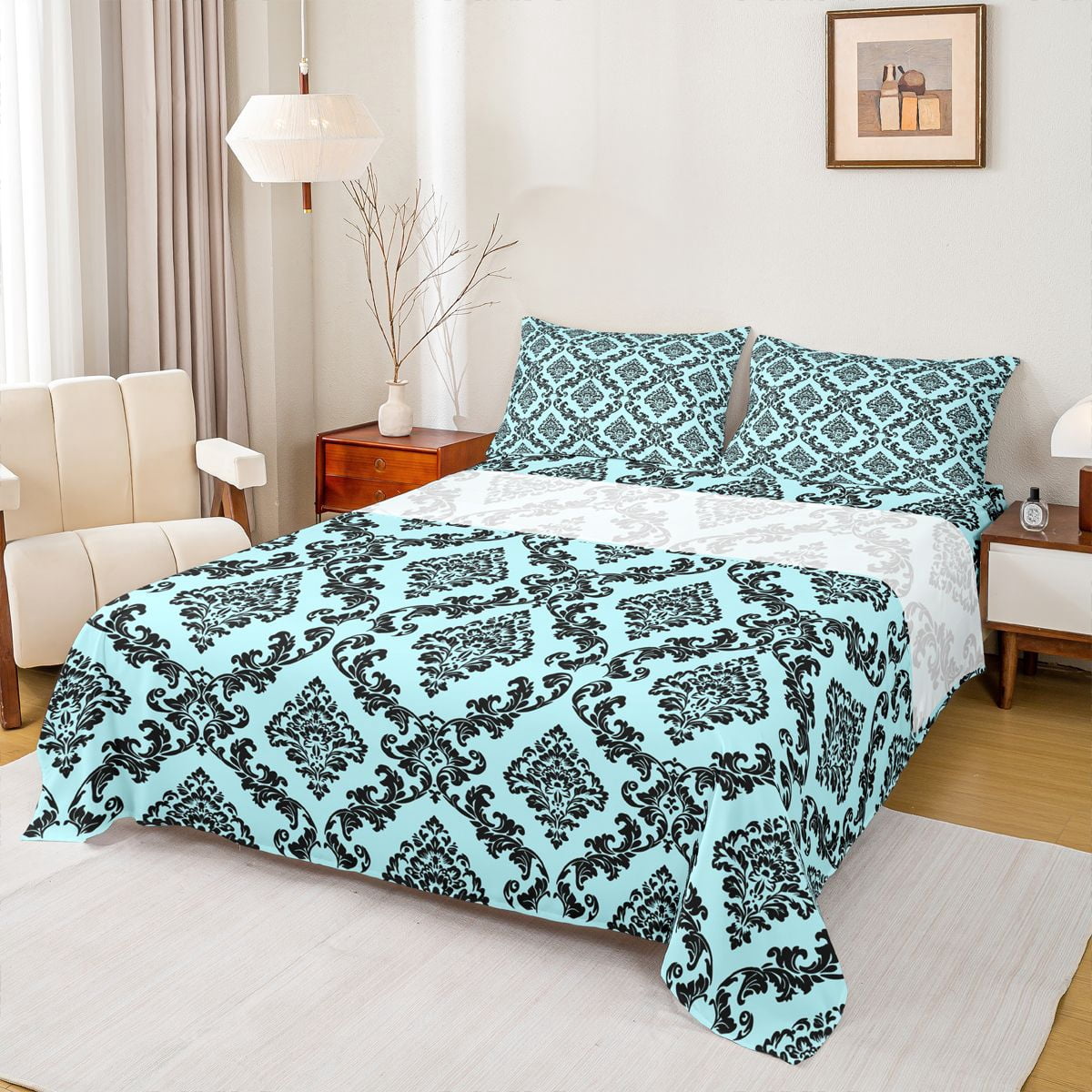 jejeloiu Bright Damask Bed Sheets For Girls,Floral Pattern Full Size ...