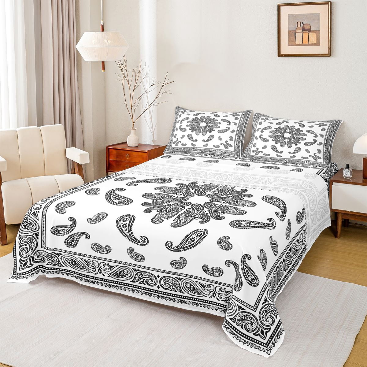 jejeloiu Bright Paisley King Sheets,Classic Pattern Bedding For Adults ...