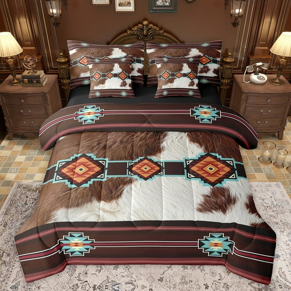 jejeloiu Brow White Cowhide 7 Pieces Bedding Comforter Set,Rustic ...