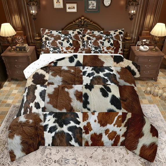 jejeloiu Brow White Cowhide Full Size Comforter Sets,Patchwork Cattle ...