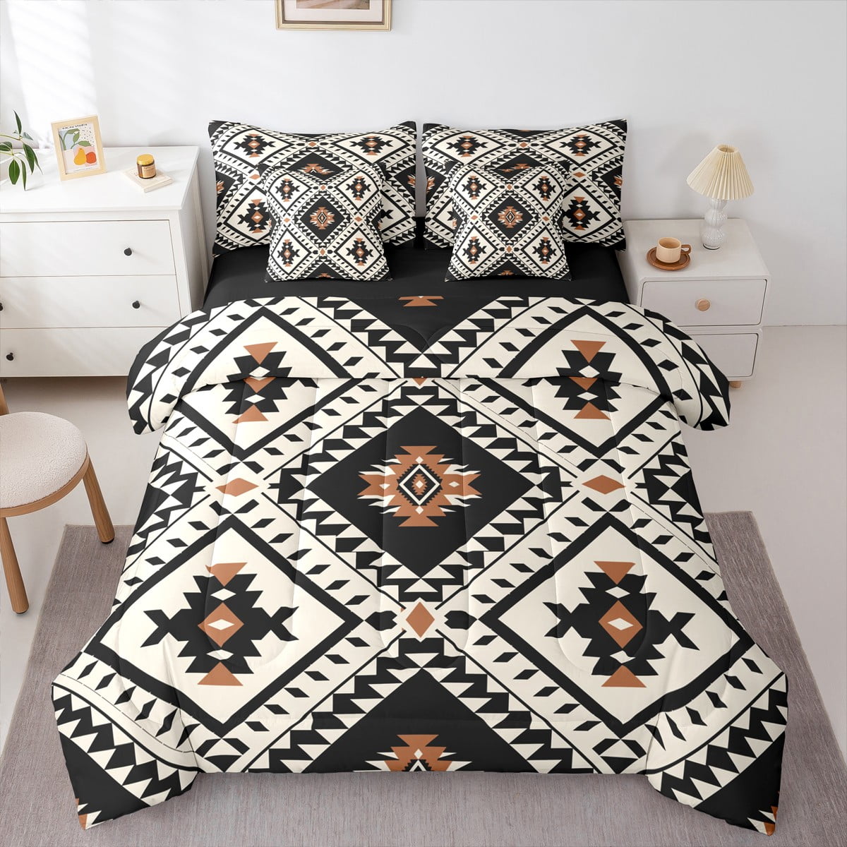 jejeloiu Brown Beige Black 7 Pieces Bedding Comforter Set,Boho Exotic ...