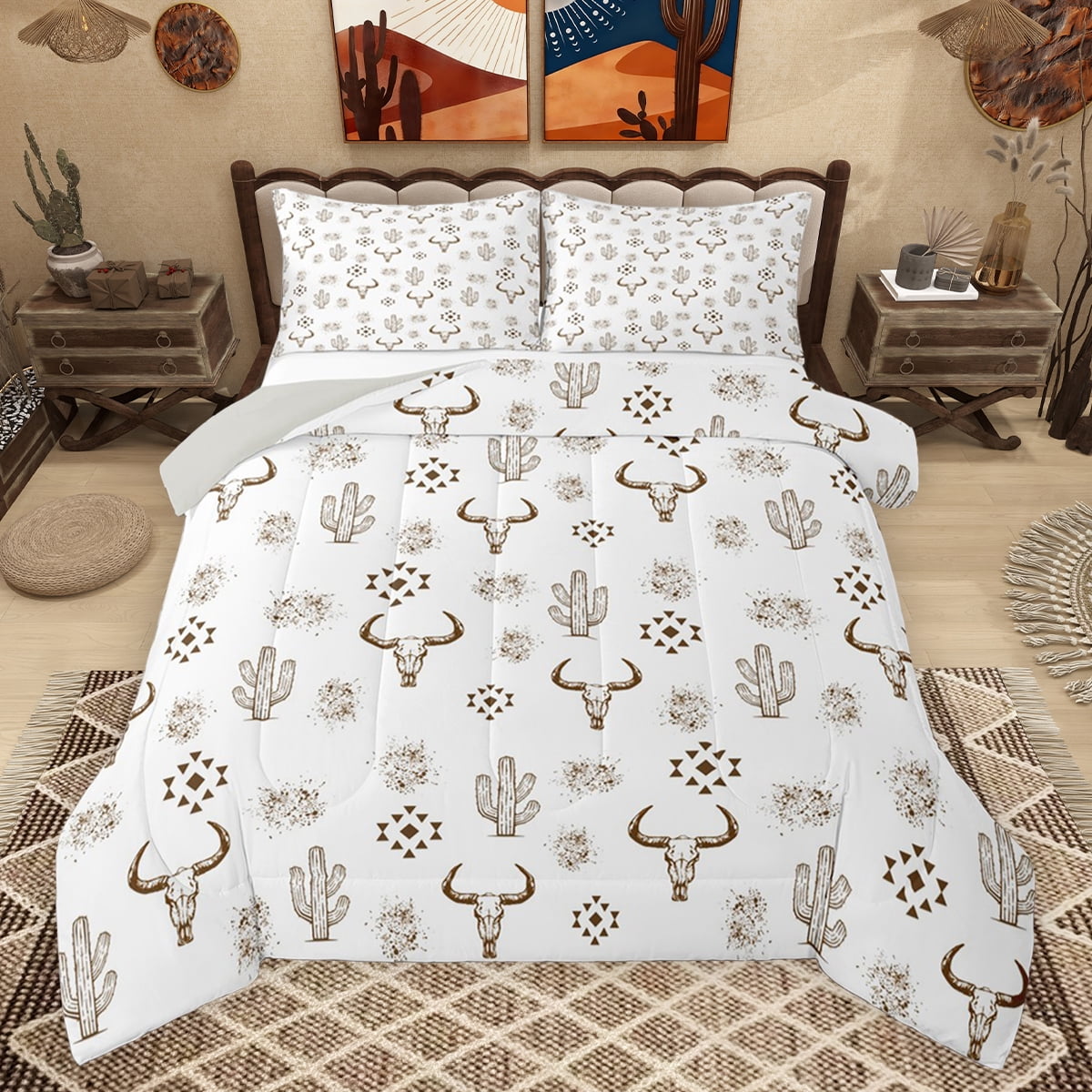 jejeloiu Brown Bull Skull Full Size Comforter Sets,Country Farmhouse ...