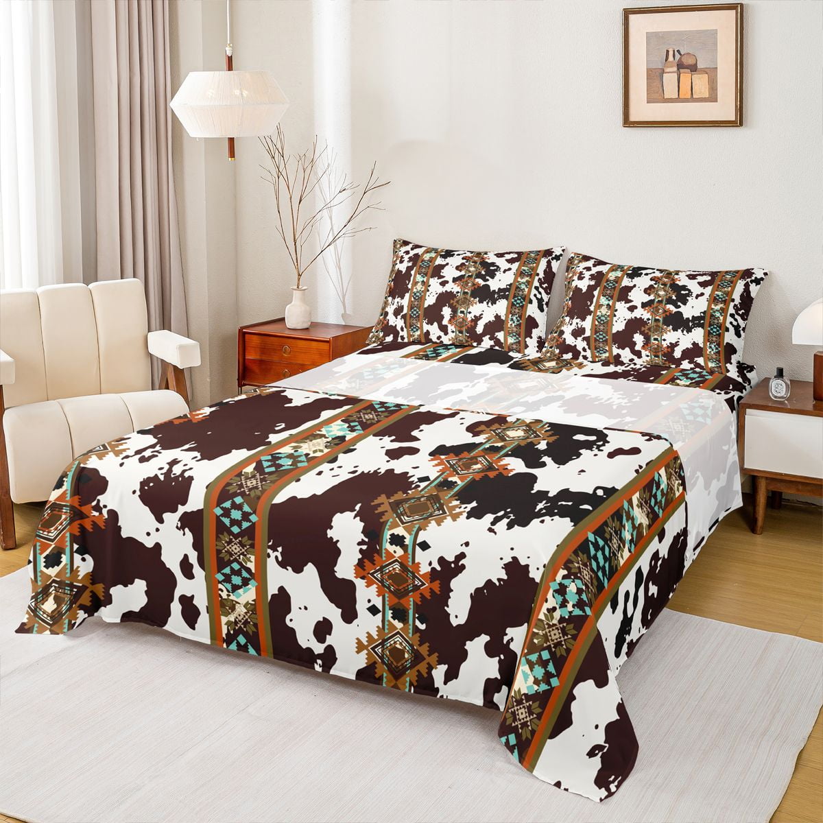 jejeloiu Brown Cow Print Bed Sheets,Western Rustic Farmhouse King ...