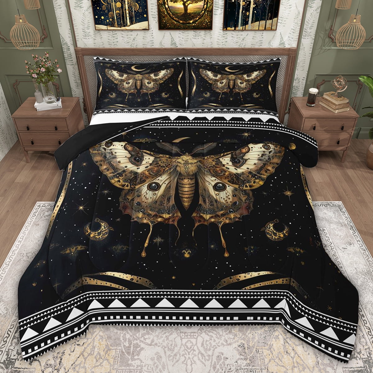 jejeloiu Brown Moth Queen Comforter Set,Galaxy Starry Night Bedding ...