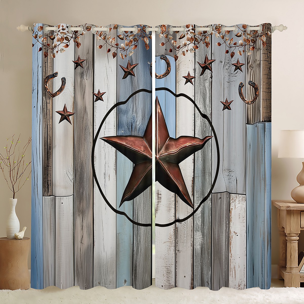 jejeloiu Brown Texas Stars Curtains and Drapes,Old Barn Door Black Out ...