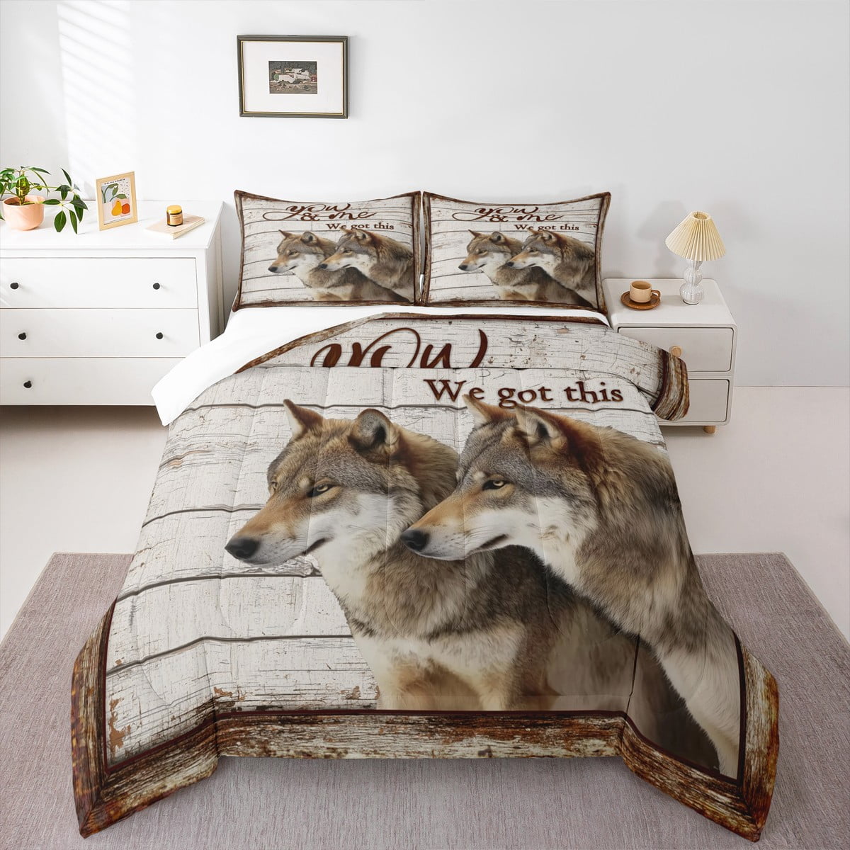jejeloiu Brown Wolf Bedding Comforter Set,Jungle Animal Wolves Twin ...
