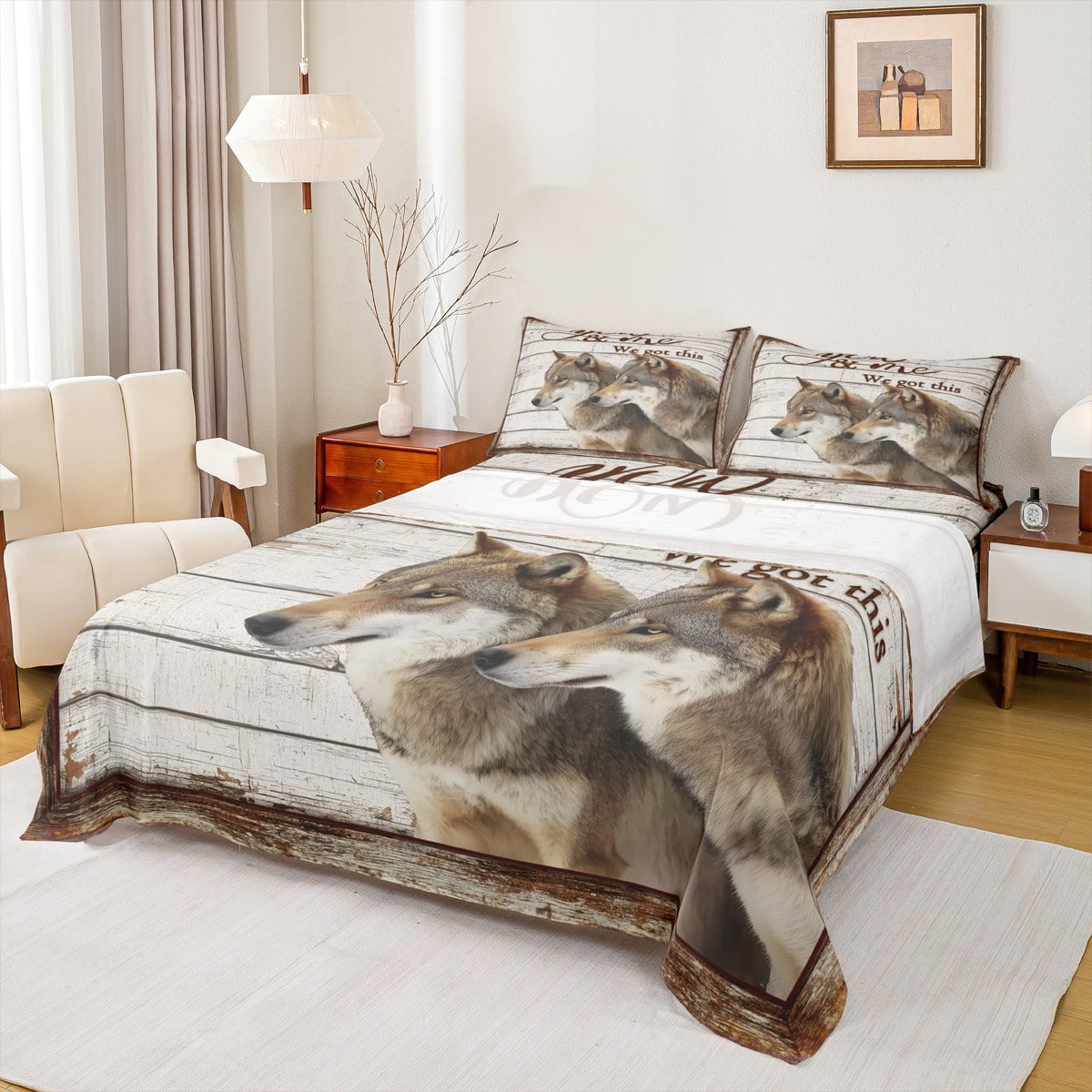 jejeloiu Brown Wolf Full Size Sheets,Jungle Animal Wolves Bed Sheets ...