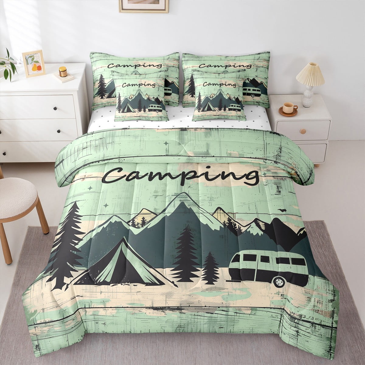 jejeloiu Camping Travel Bedding Comforter Set 7 Pieces,Rustic Farmhouse ...
