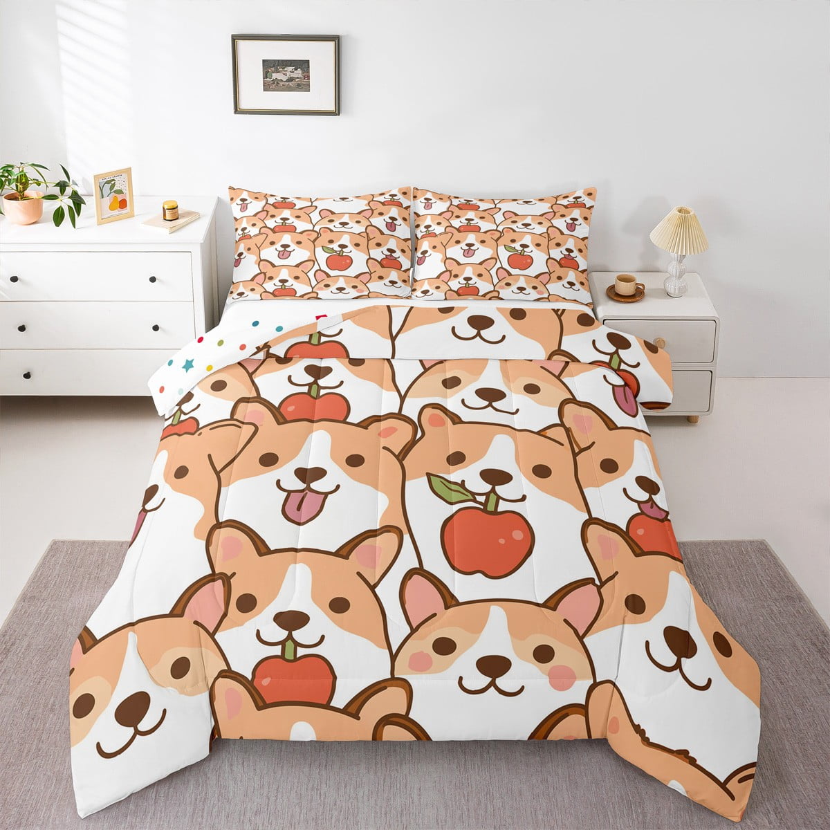 jejeloiu Cartoon Animal Corig Full Size Comforter Sets,Pet Lover ...