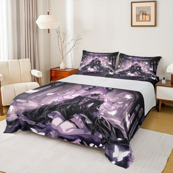 jejeloiu Cartoon Anime Girls Twin Sheet Sets,Dreamy Butterflies Bedding ...