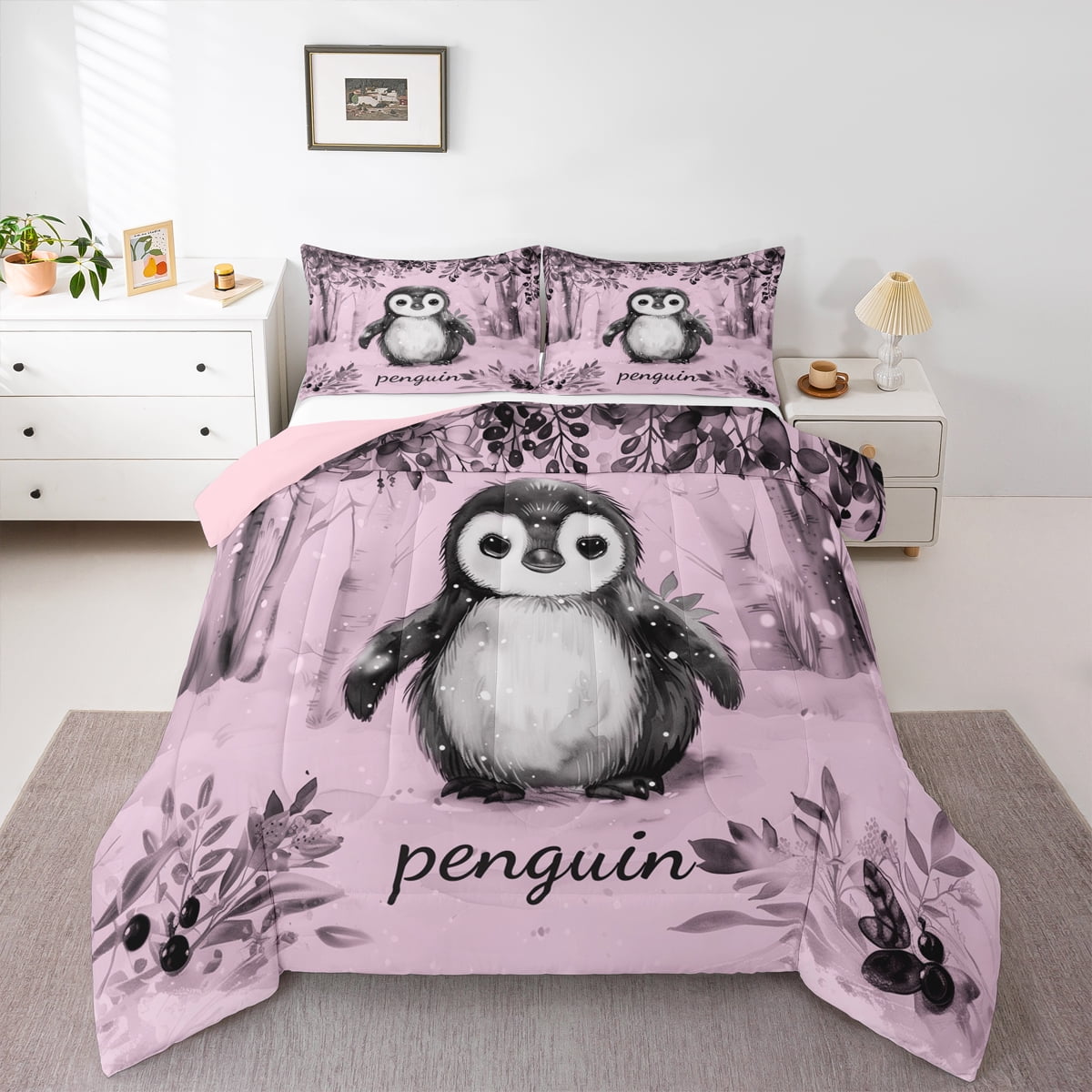 jejeloiu Cartoon Antarctic Penguin Bedding Comforter Set,Wild Animal ...