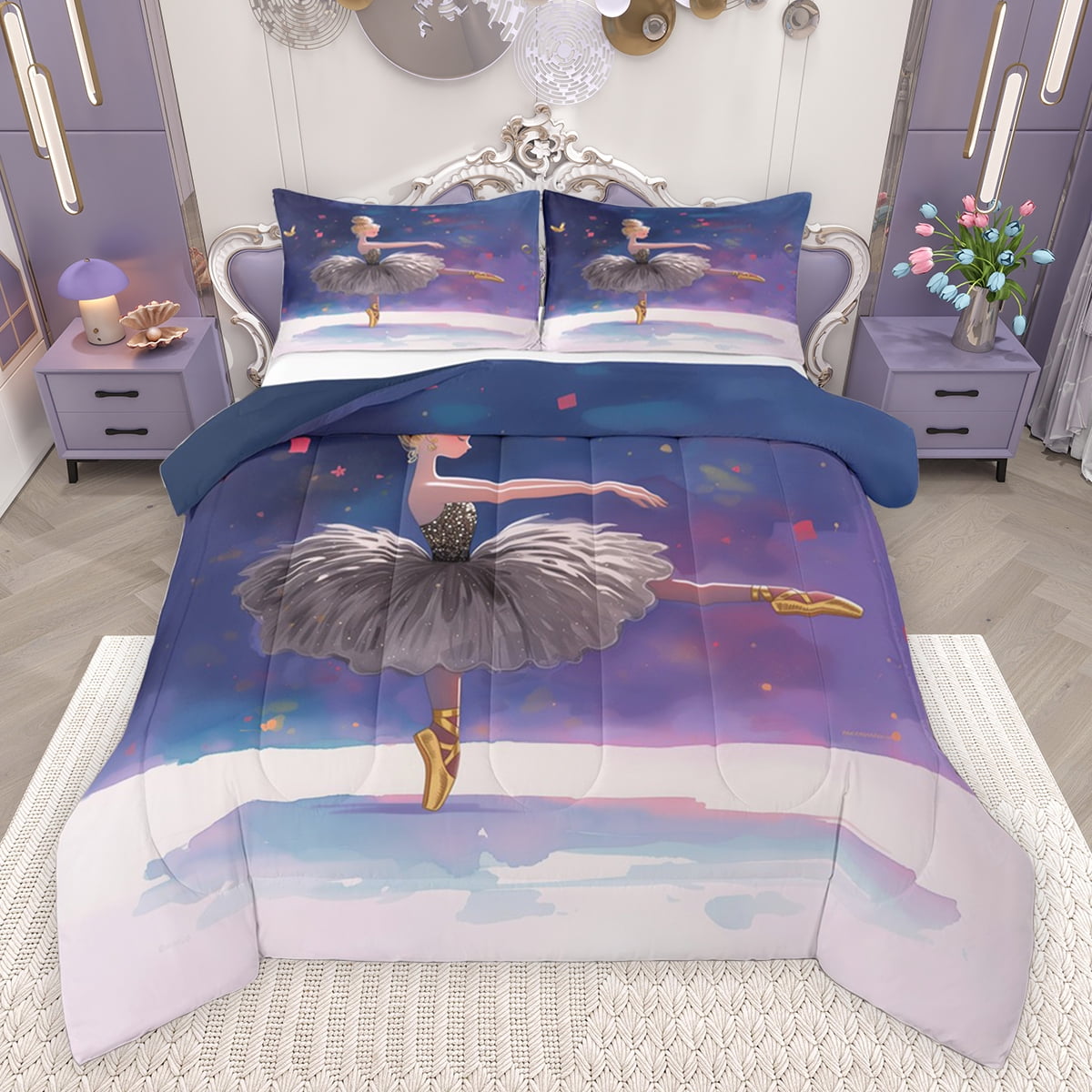 jejeloiu Cartoon Ballet Princess Full Size Comforter Sets,Watercolor ...