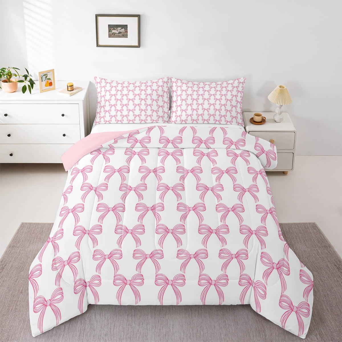 jejeloiu Cartoon Bowtie Bedding Comforter Set,Girl Bow Bowknot Twin ...