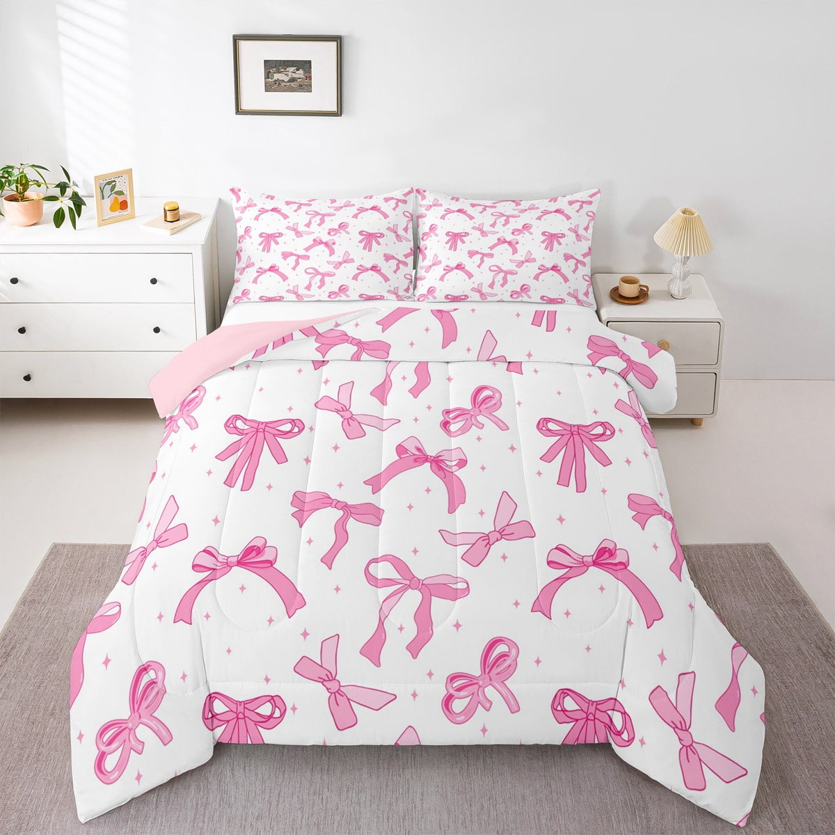 jejeloiu Cartoon Bowtie Full Size Comforter Sets,Bow Bowknot Bedding ...