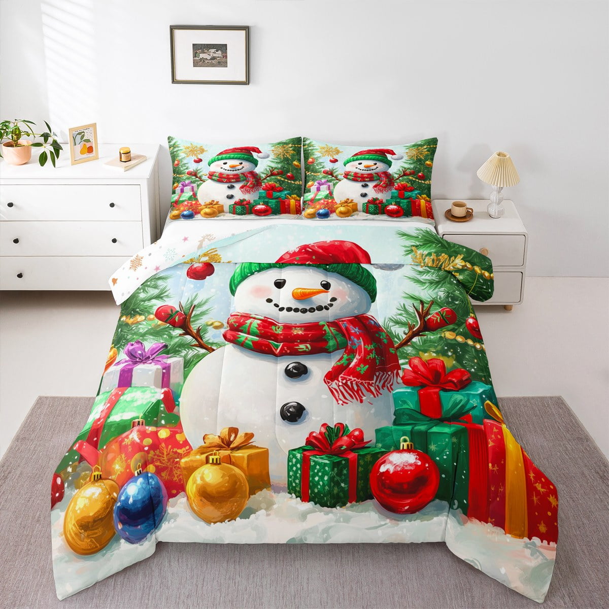 jejeloiu Cartoon Christmas Snowmen Queen Comforter Set,Colorful Xmas ...