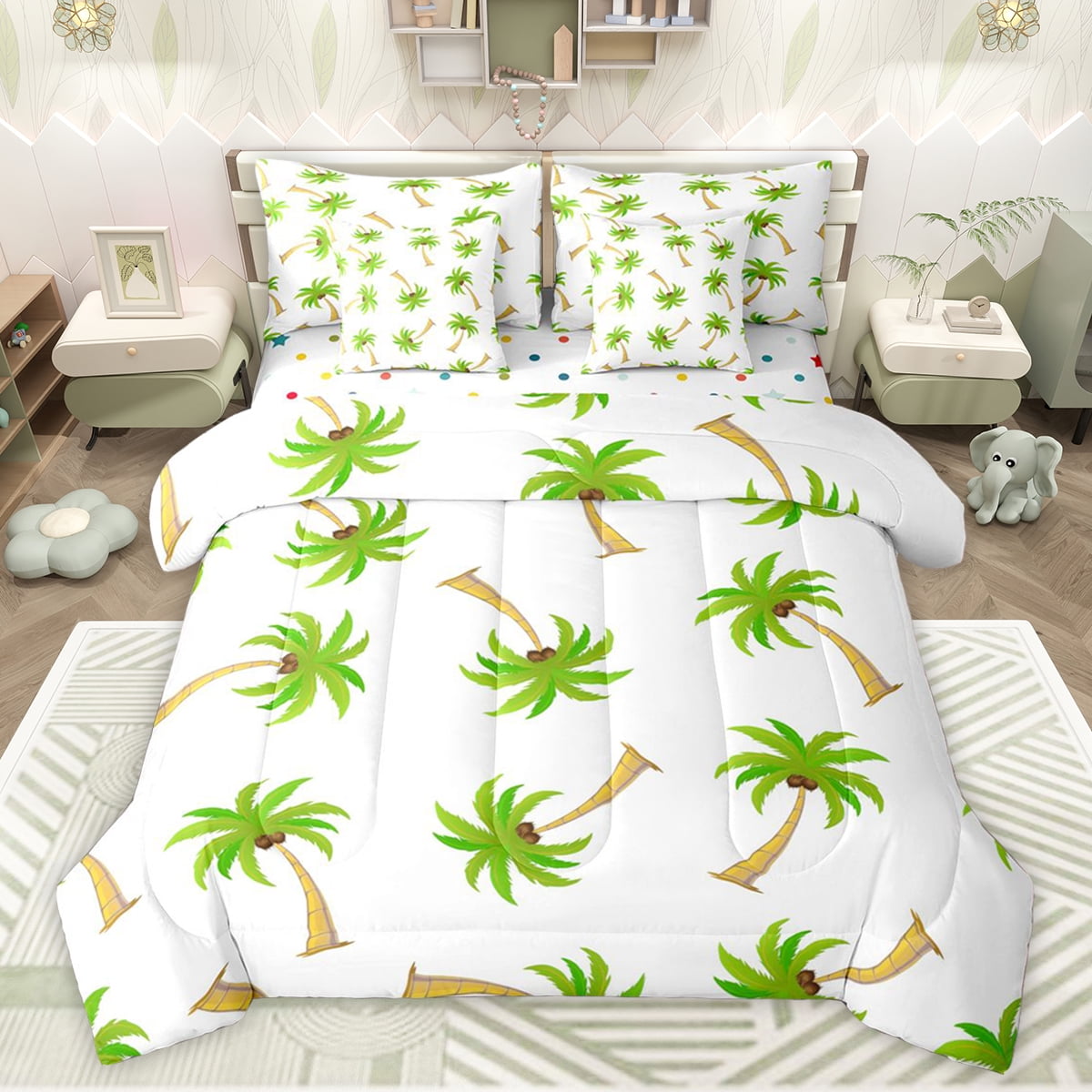 jejeloiu Cartoon Coconut Tree 7-Piece Bedding Comforter Set,Hawaii ...
