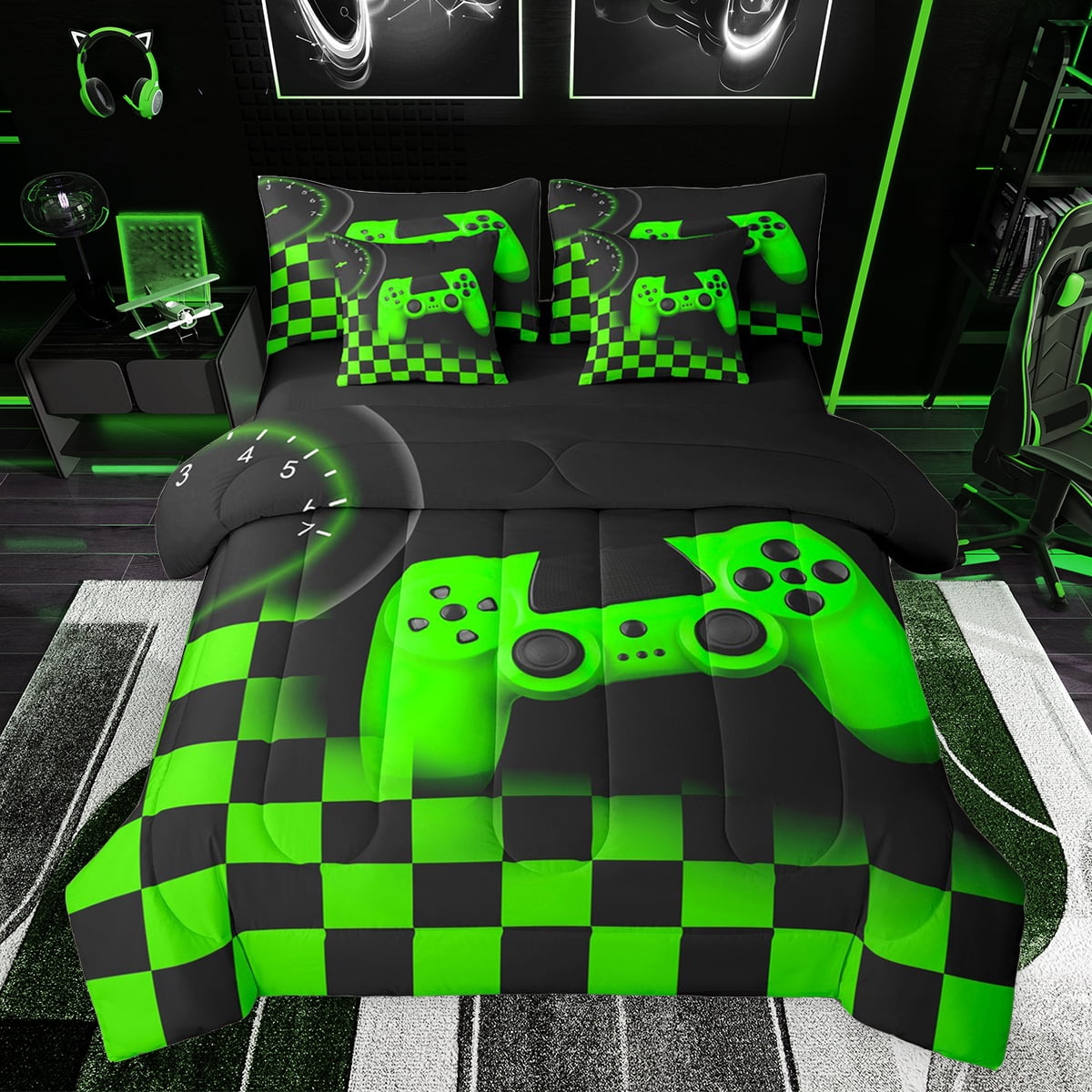jejeloiu Cartoon Console Gamepad 7-Piece Bedding Comforter Set,Modern ...