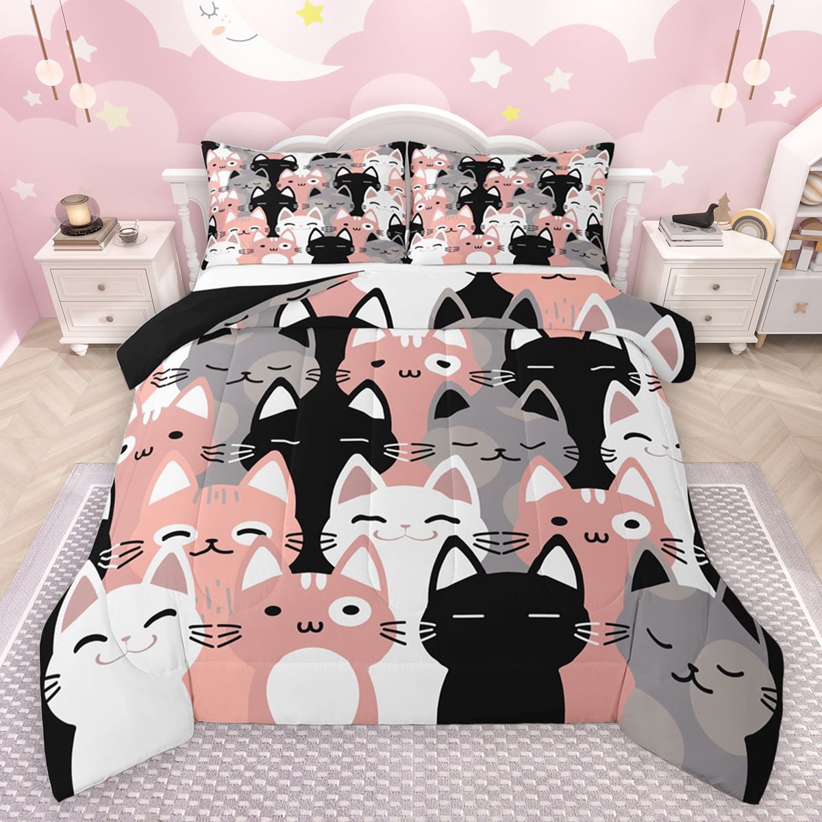jejeloiu Cartoon Cute Kitten Bedding Comforter Set,Kawaii Pet Cat Twin ...
