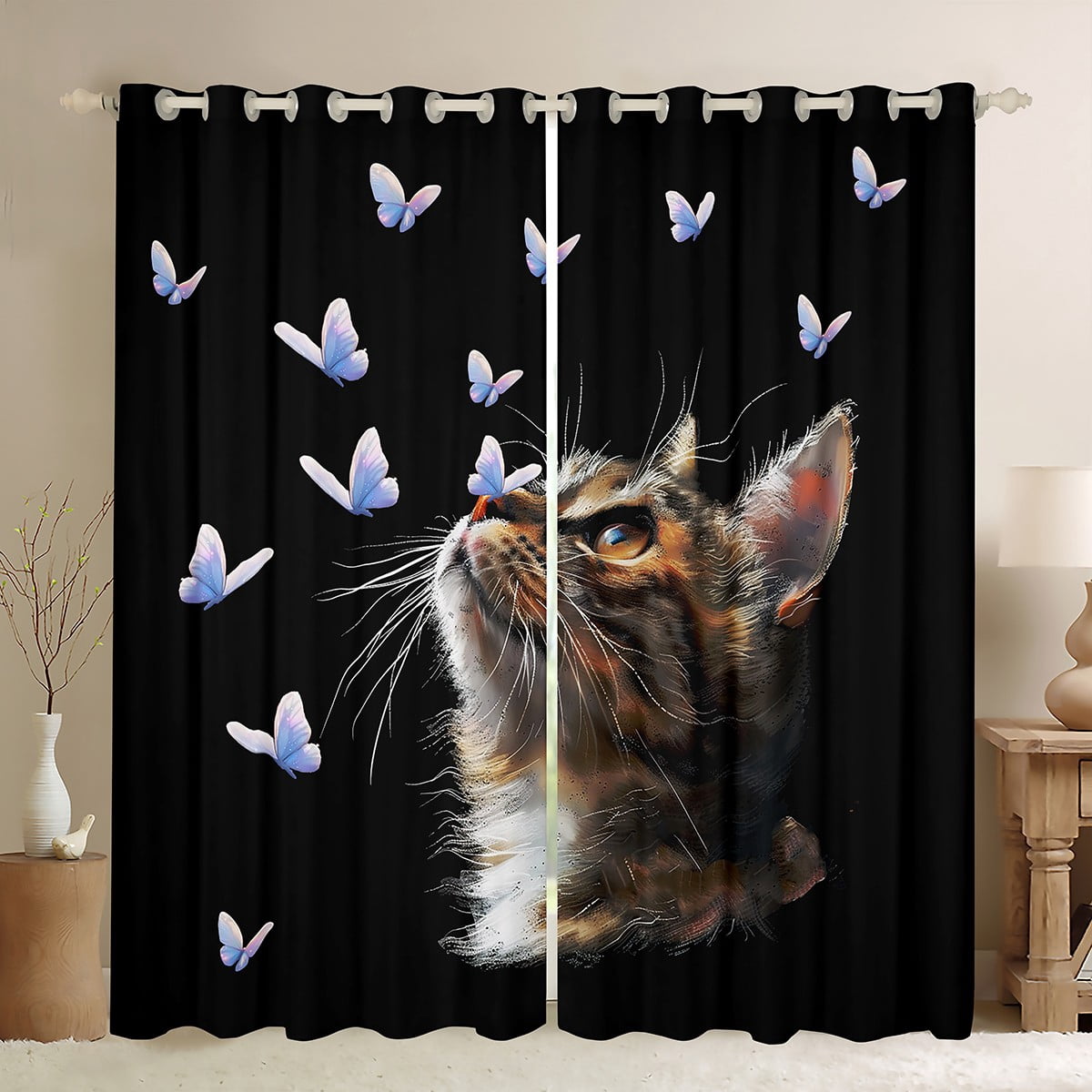 jejeloiu Cartoon Cute Kitten Black Out Curtains,Kawaii Pet Cat Curtains ...