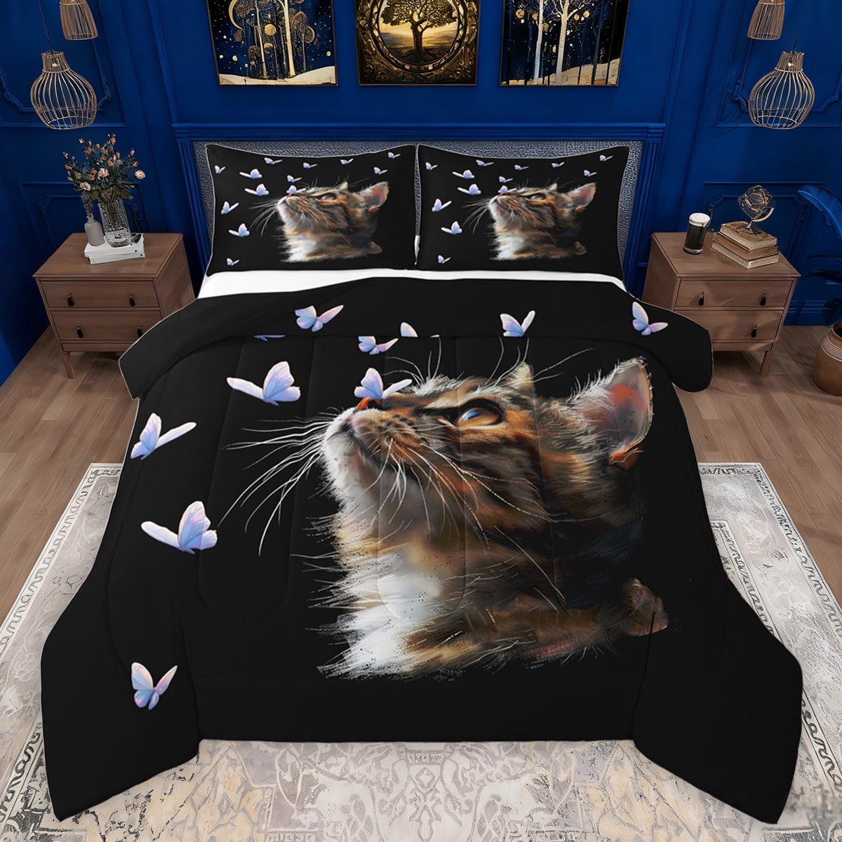 jejeloiu Cartoon Cute Kitten Full Size Comforter Sets,Kawaii Pet Cat ...