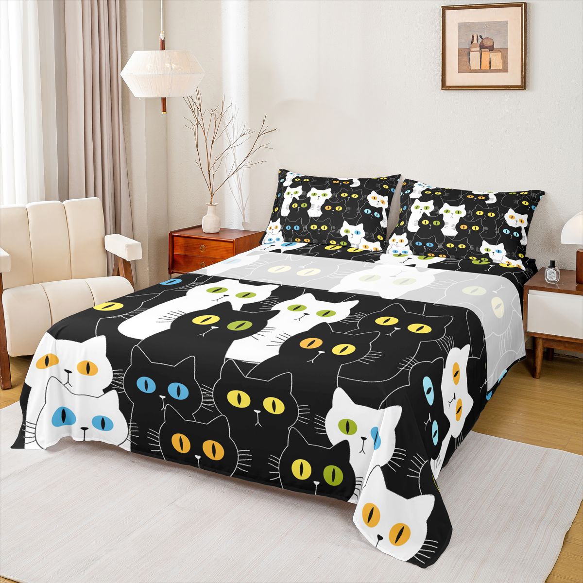 jejeloiu Cartoon Cute Kitten Full Size Sheets,Kawaii Pet Cat Bed Sheets ...