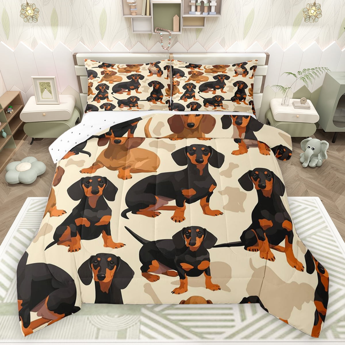 jejeloiu Cartoon Dachshund Queen Comforter Set,Pet Puppy Dogs Bedding ...