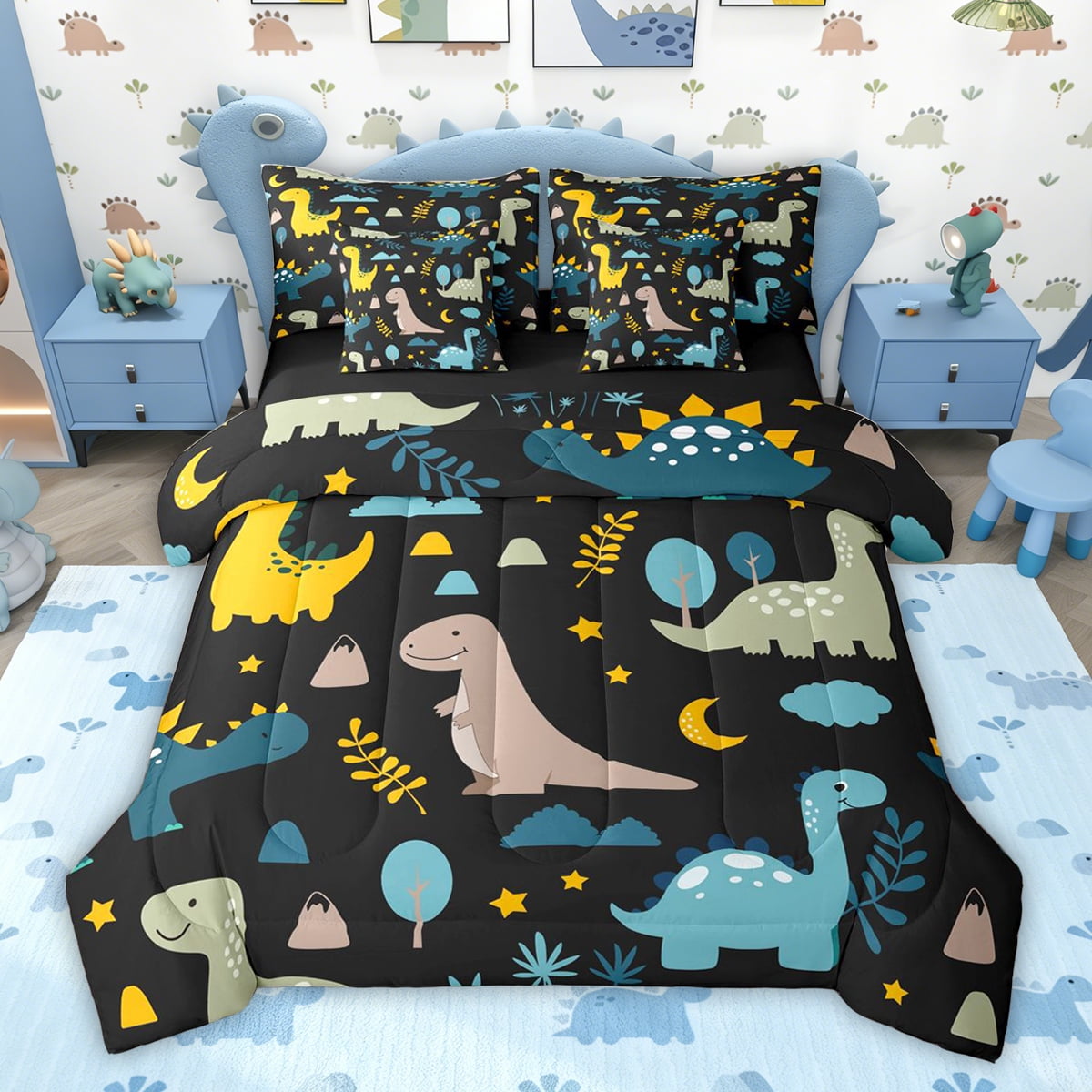 jejeloiu Cartoon Dinosaur Dino 7pcs Bedding Comforter Set,Colorful Cute ...