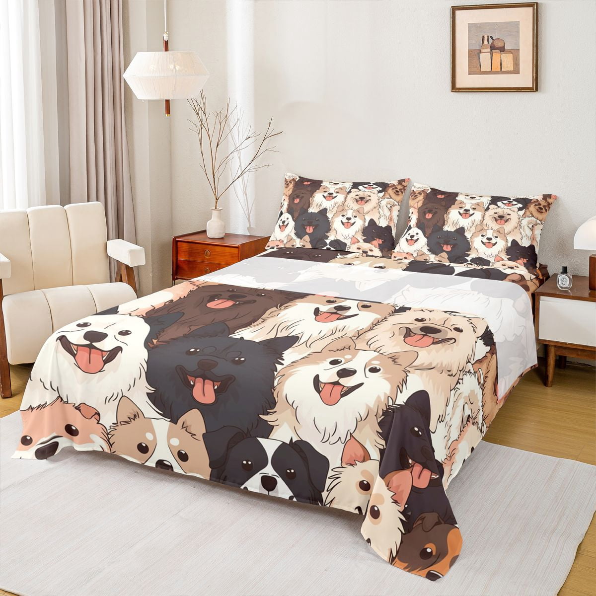 jejeloiu Cartoon Dog Bed Sheets,Kawaii Puppy Dogs King Sheets,Pet ...