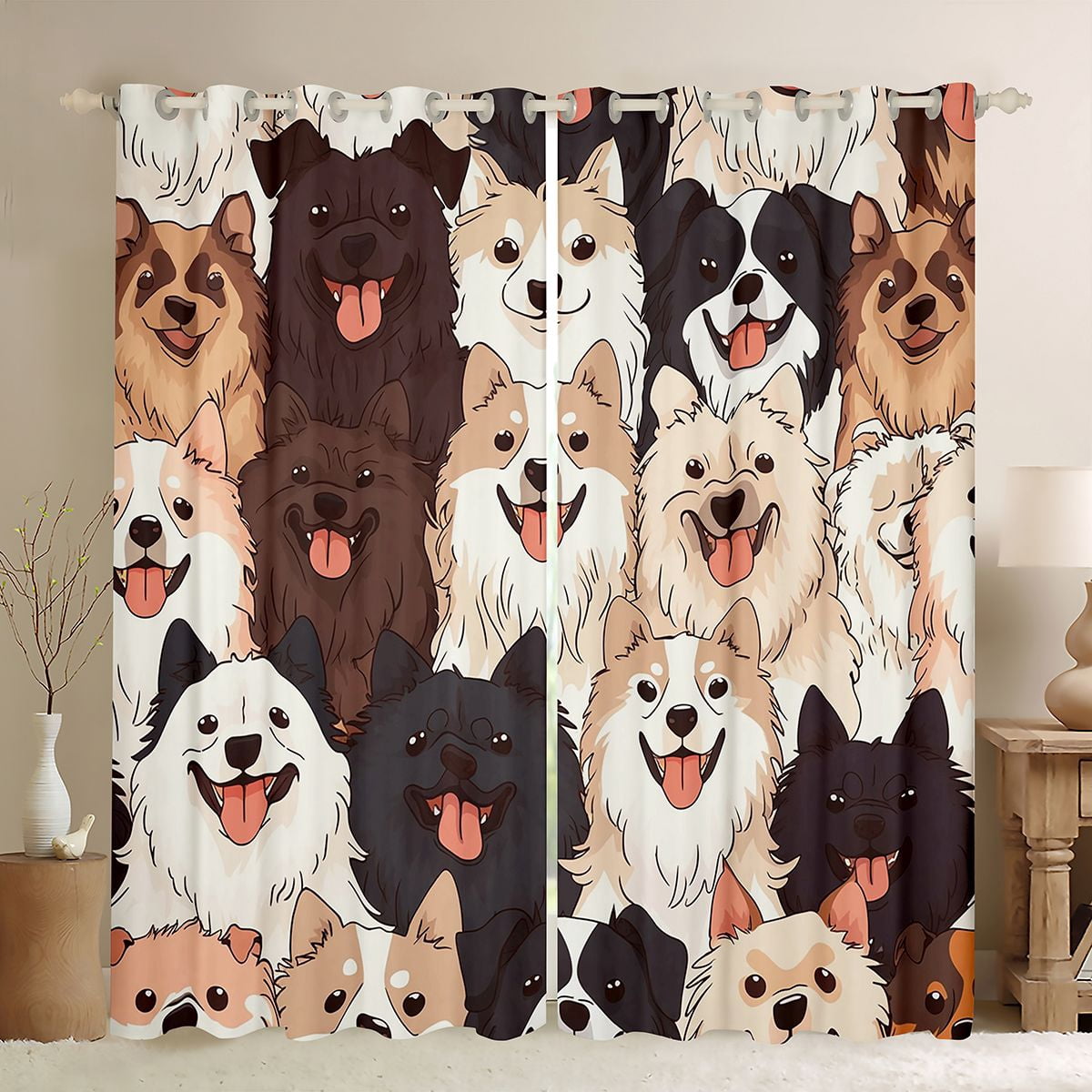 jejeloiu Cartoon Dog Curtains Pack of 2 (42x84 Each),Kawaii Puppy Dogs ...