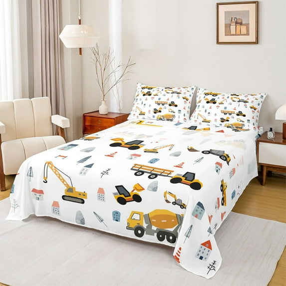 jejeloiu Cartoon Excavator Truck Bed Sheets,Construction Vehicles King ...