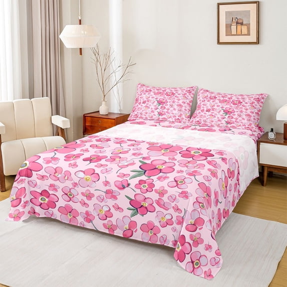 jejeloiu Cartoon Flower Bed Sheets,Kawaii Floral King Sheets,Pink Peach ...