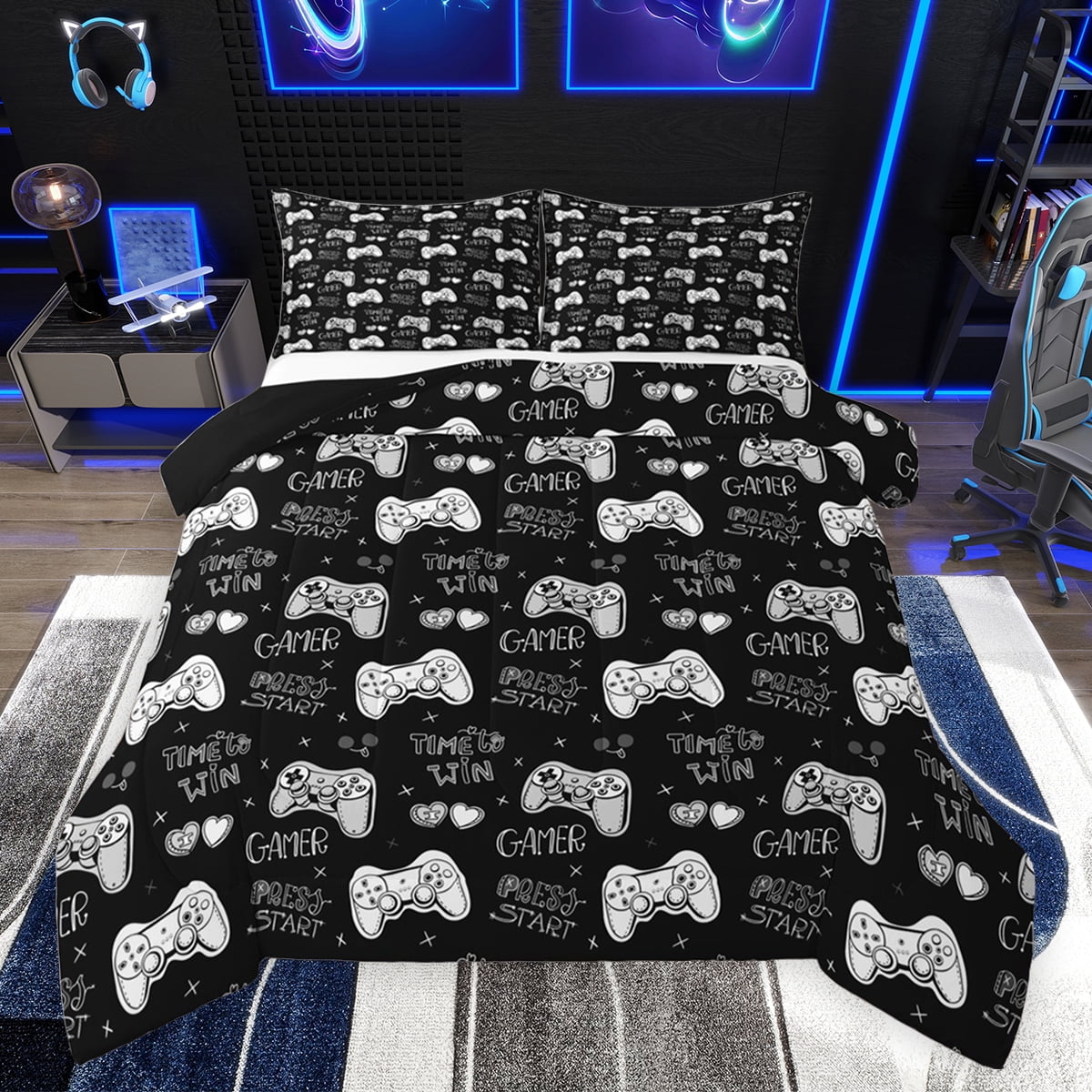 jejeloiu Cartoon Game Console Queen Comforter Set,Kids Gamepad ...