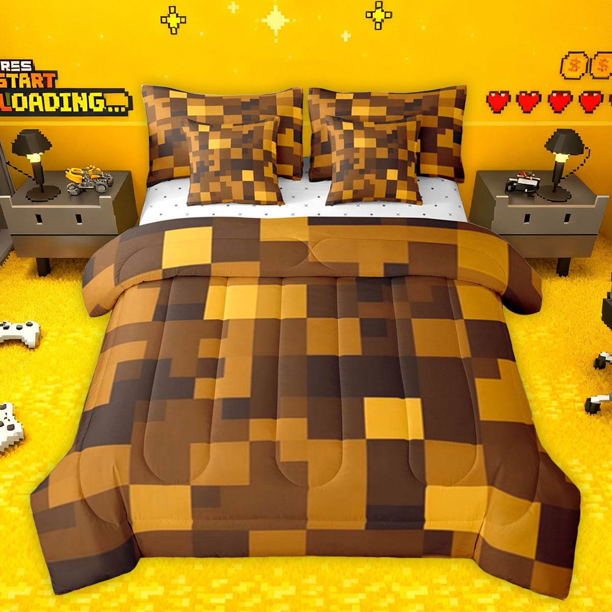 jejeloiu Cartoon Gamepad Gamer 7-Piece Bedding Comforter Set,Pixel ...