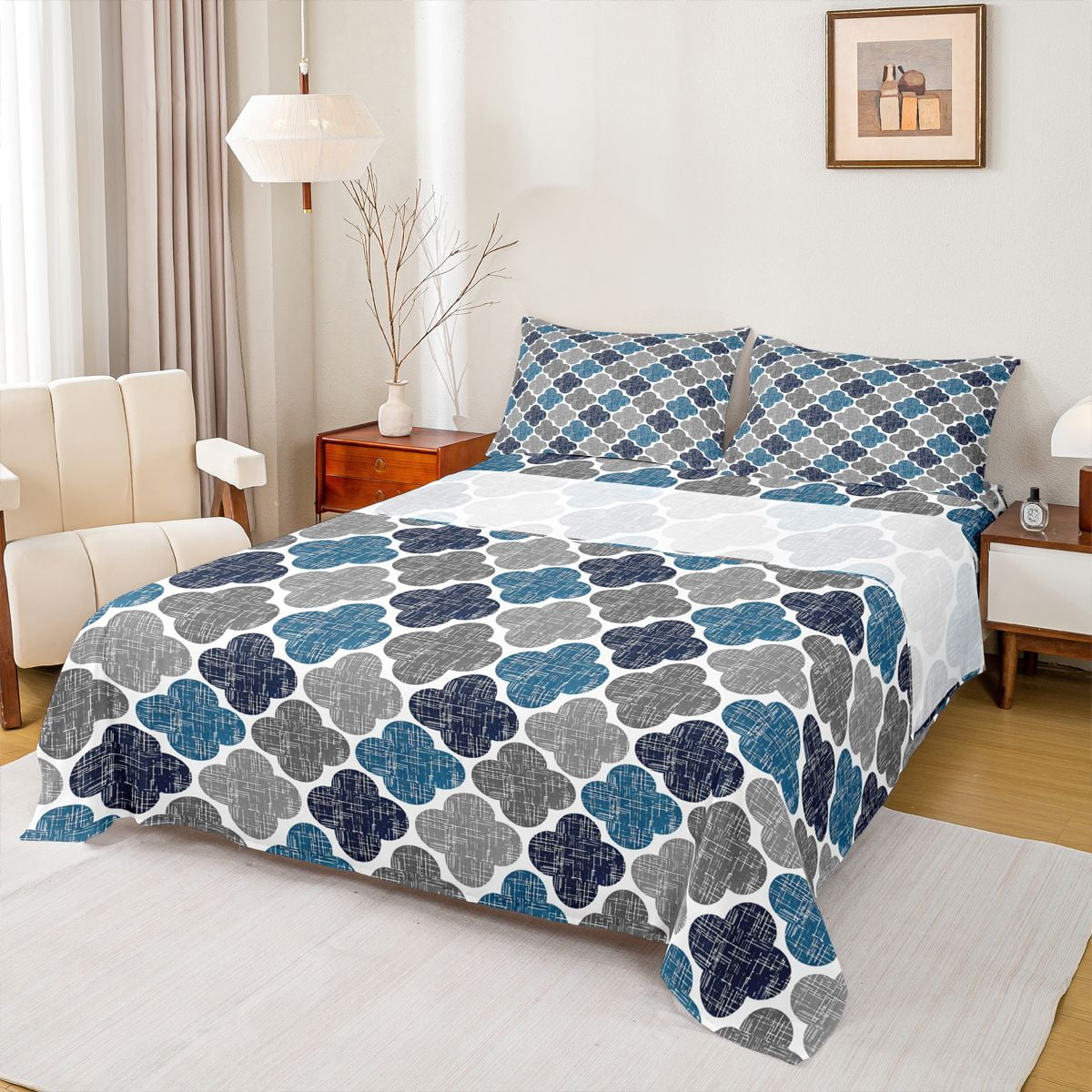 jejeloiu Cartoon Geometric Floral Full Size Sheets,Abstract Rhombus Bed ...