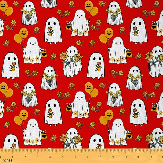 jejeloiu Cartoon Ghost Fabric by the Yard 1 Yard,Halloween Theme Home ...