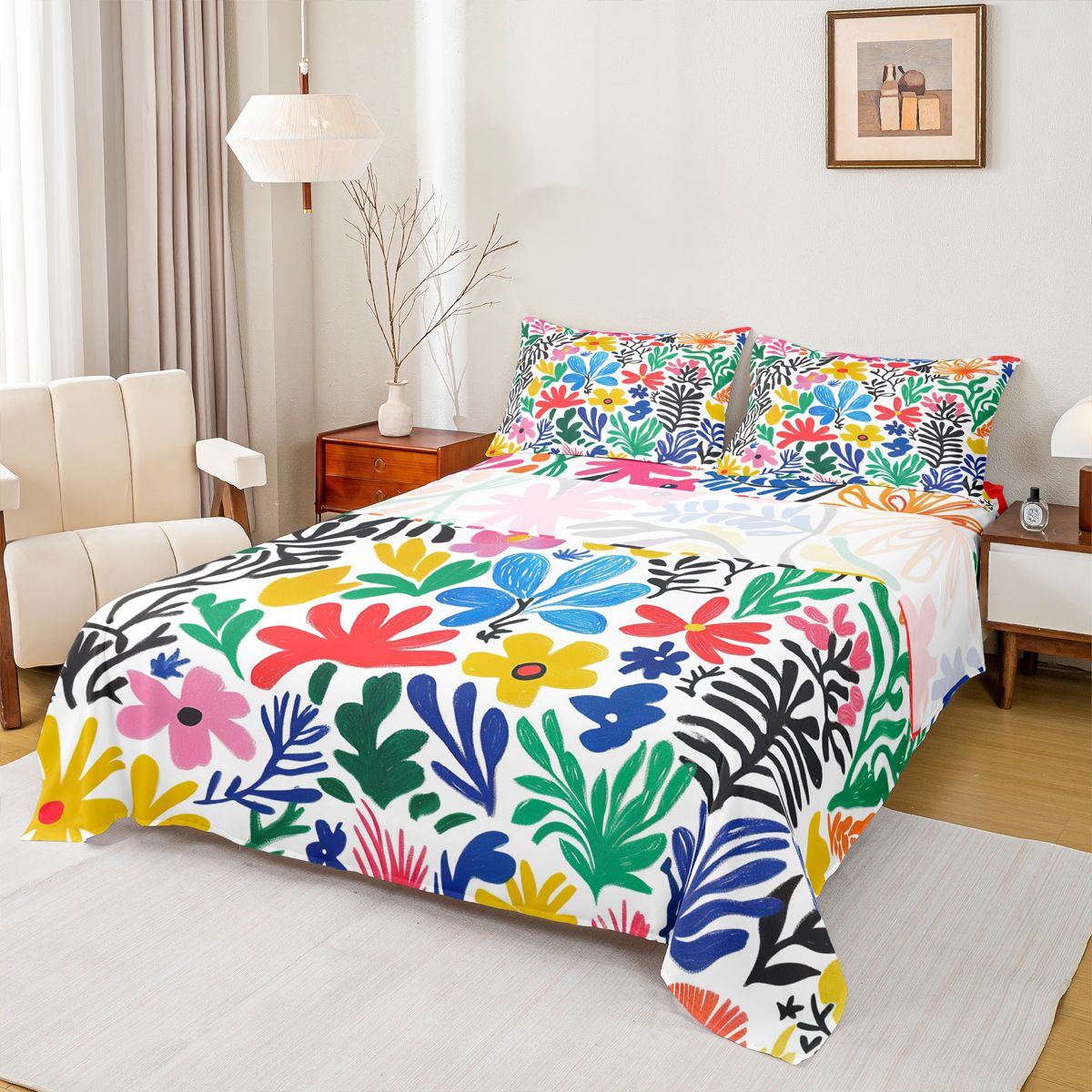jejeloiu Cartoon Graffiti Flowers Full Size Sheets,Colorful Oil ...