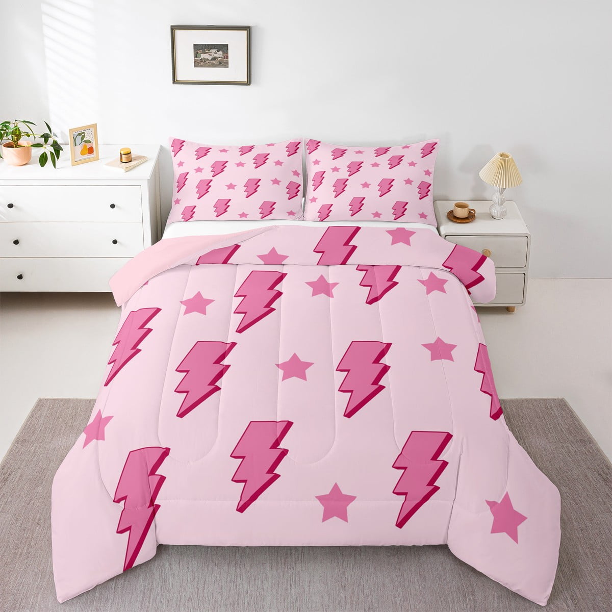 jejeloiu Cartoon Lightning Bedding Comforter Set,Stars Print Twin ...