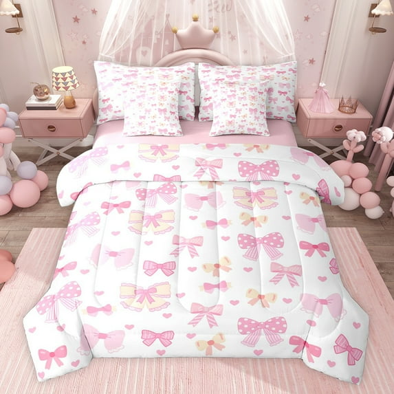 jejeloiu Cartoon Loves Pattern 7pcs Bedding Comforter Set,Pink Bowknot ...
