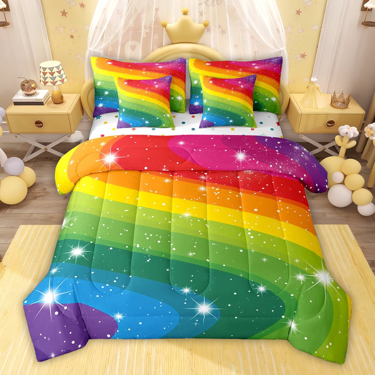 jejeloiu Cartoon Rainbow Lines 7-Piece Bedding Comforter Set,Galaxy ...
