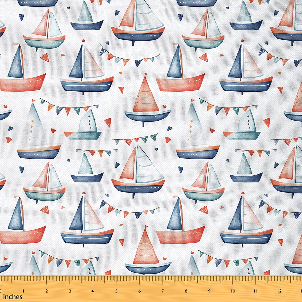 jejeloiu Cartoon Sailboat Fabric by the Yard 2 Yards for Kids, Nautical ...