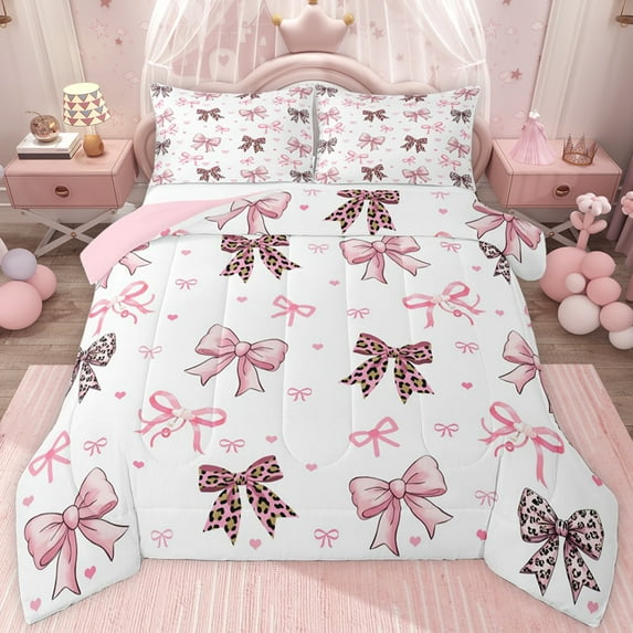 jejeloiu Cheetah Pattern Bow Twin Comforter Sets,Cute Ribbon Bow Tie ...