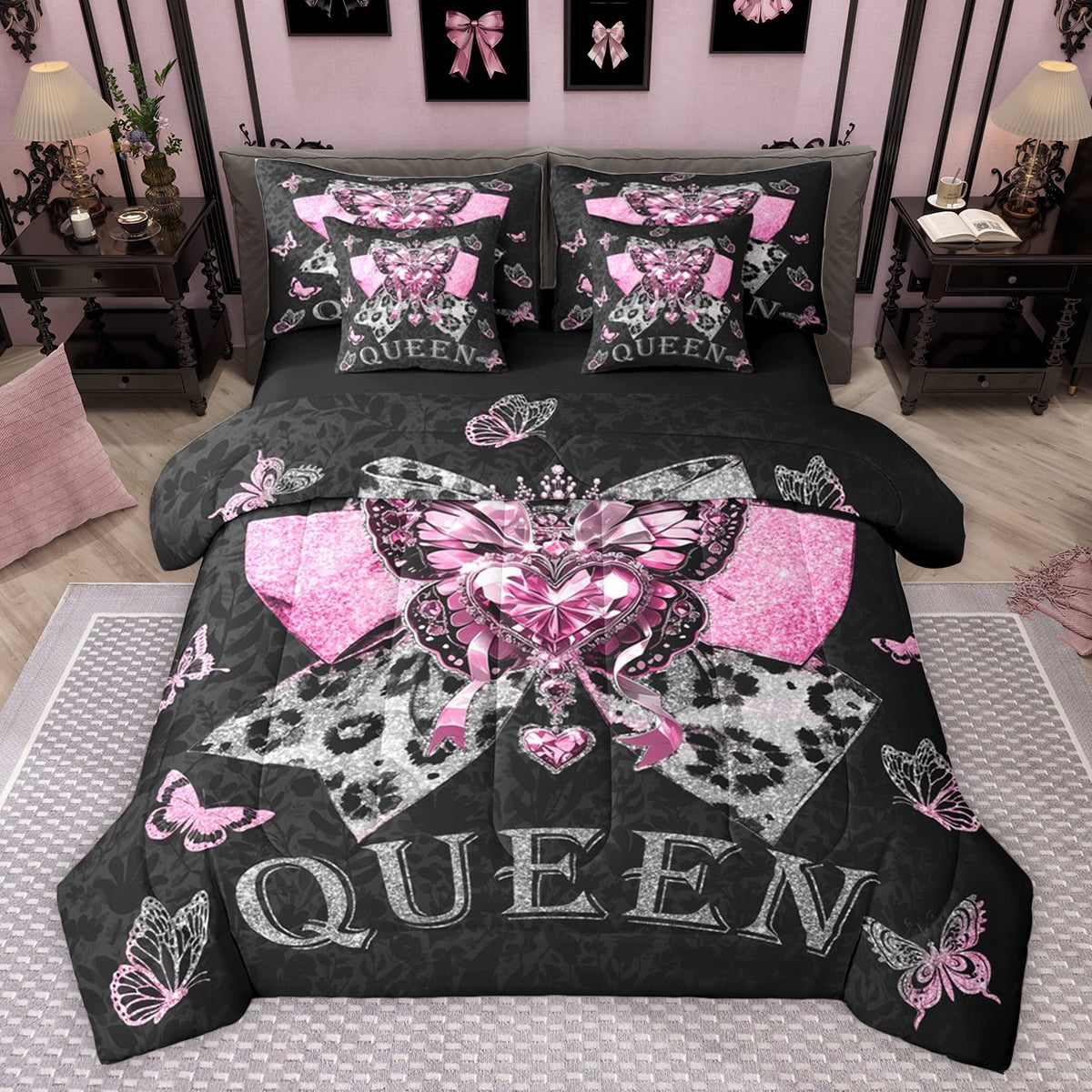 jejeloiu Chic Bdiamond Butterfly 7pcs Bedding Comforter Set,,Cheetah ...