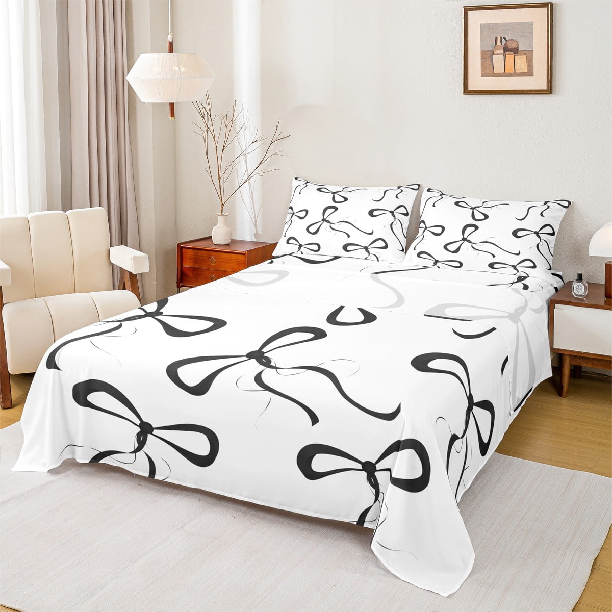 jejeloiu Chic Bowknot Ribbon Bed Sheets,Cute Kawaii Bowtie King Sheets ...