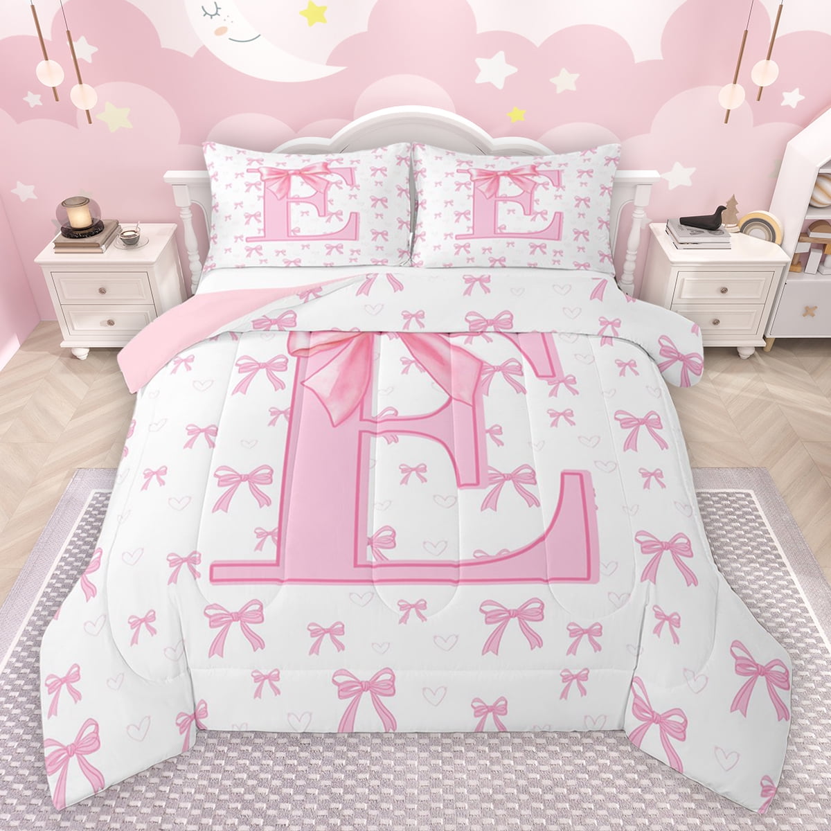 jejeloiu Chic Bowtie Ribbon Full Size Comforter Sets,Pink Bow Knot ...