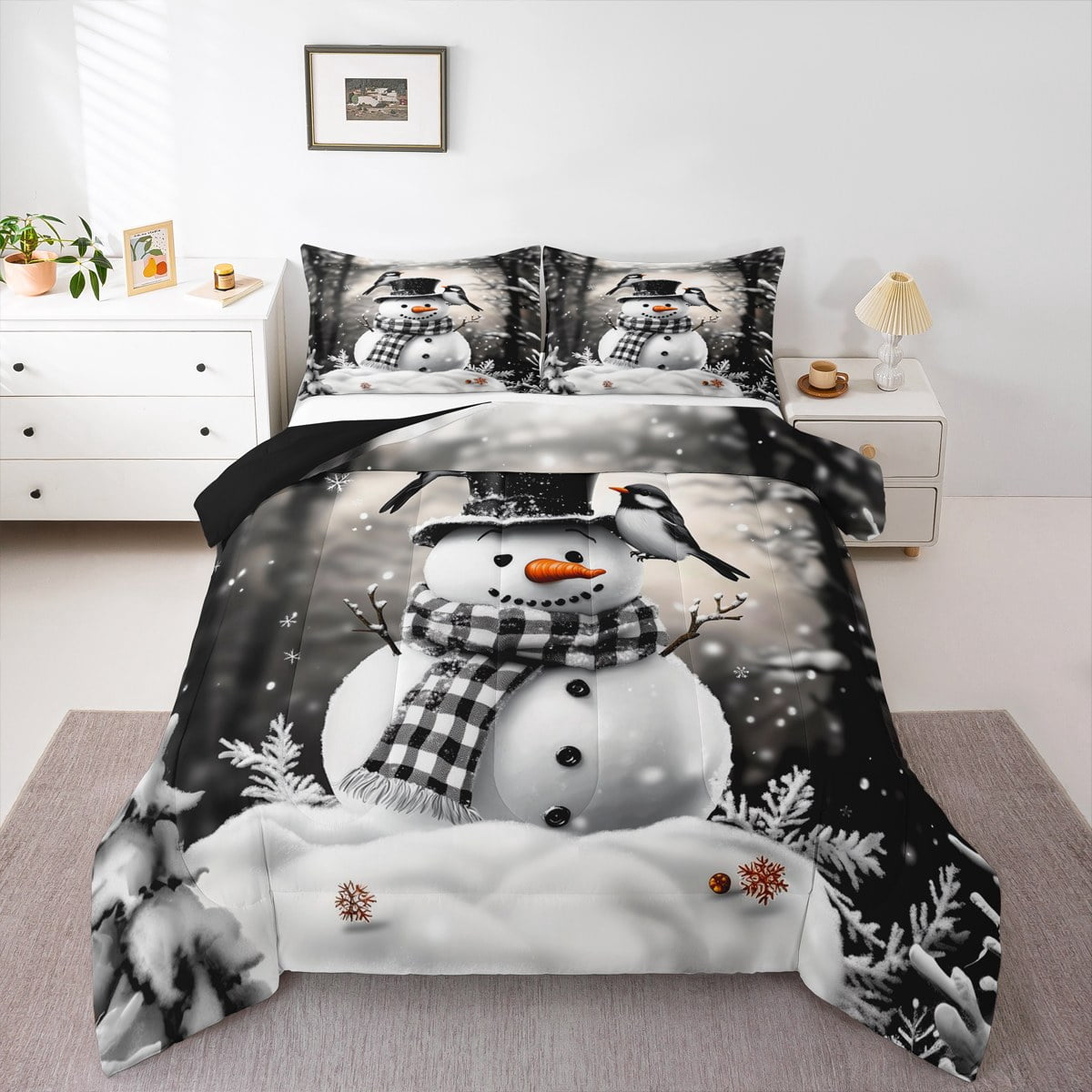 jejeloiu Chic Christmas Snowman Bedding Comforter Set,Kawaii Xmas ...