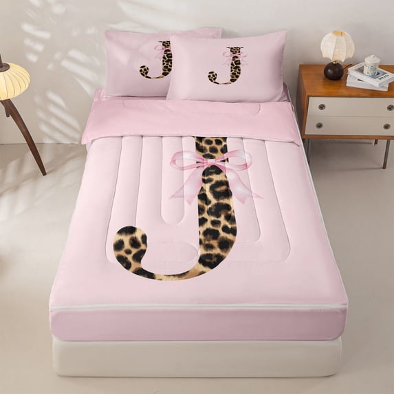 jejeloiu Chic Leopard Bow J Zipper Full Size Comforter Sets with Fitted ...