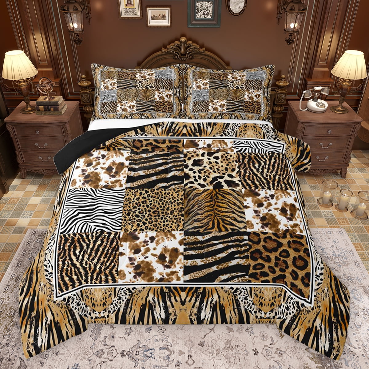 jejeloiu Chic Leopard Print Full Size Comforter Sets,Jungle Animal ...