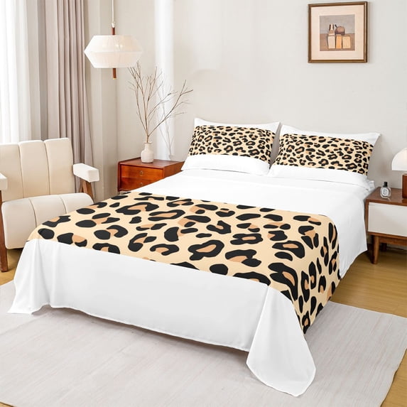jejeloiu Chic Leopard Print Full Size Sheets,Jungle Wildlife Bed Sheets ...
